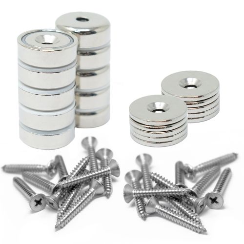 20mm dia Neodymium Pot Magnets, Steel Discs & Screws Pack