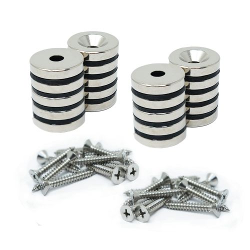 20mm dia x 4mm thick North & South Neodymium Countersunk Magnets ...