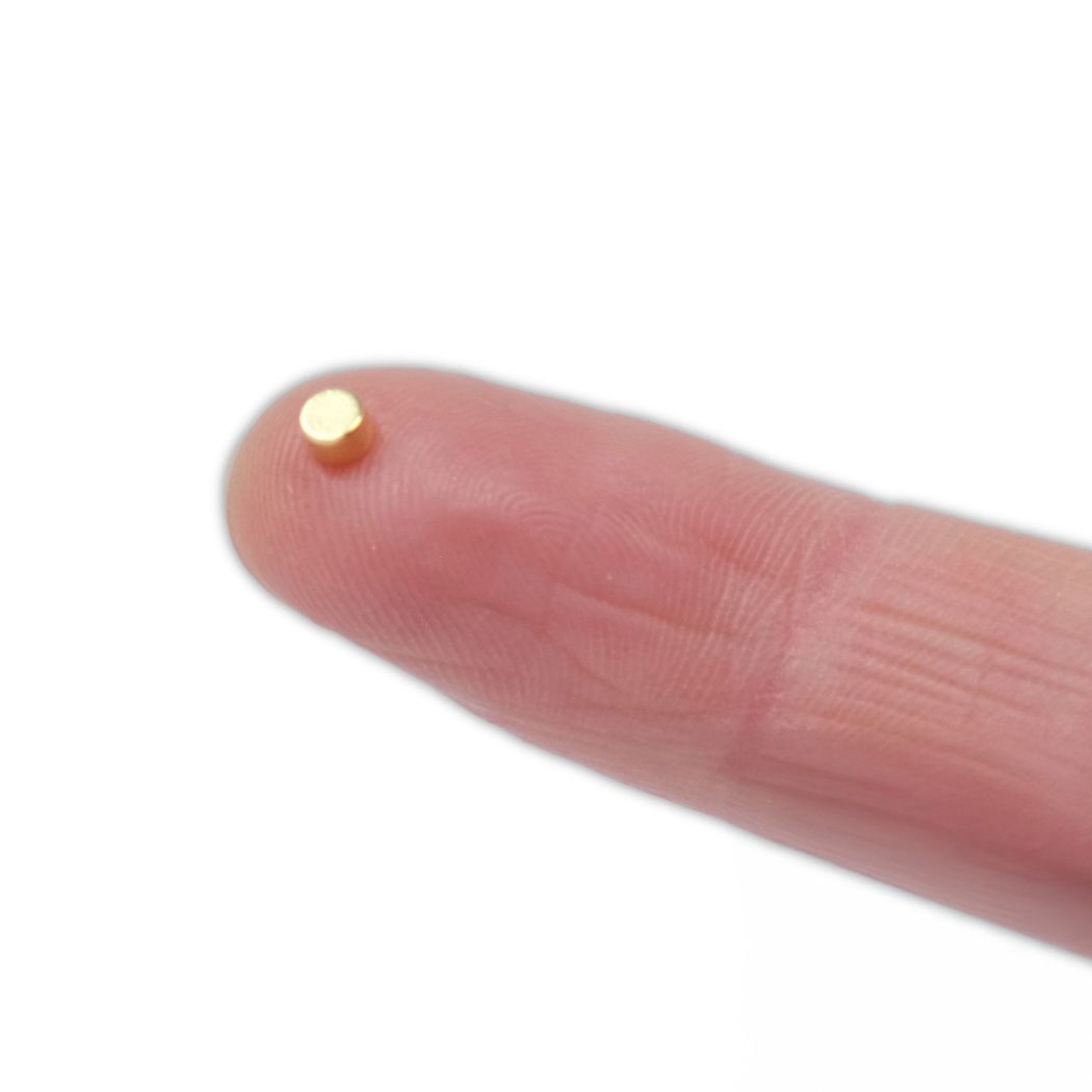 3mm dia x 2mm thick N42 Neodymium Magnets - Gold Plated